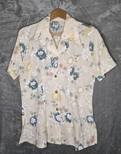 Finikee Ladies Vintage Blouse Shirt Top Size 12 Floral Pattern Button ...