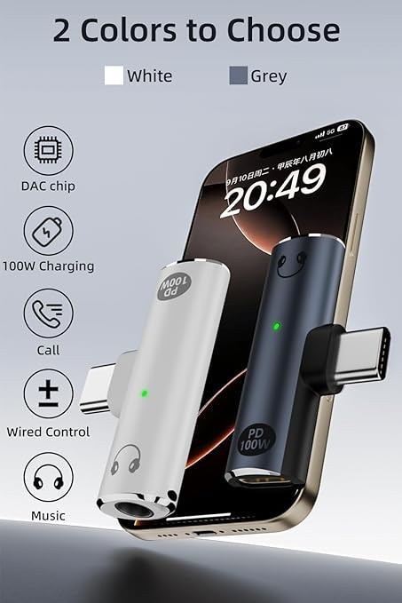 USB C to 3.5mm Audio Jack Adapter 100W Fast Charging, 2-in-1 USB Type-C ...