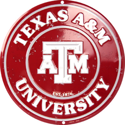 TEXAS A&M UNIVERSITY AGGIES EMBOSSED METAL NOVELTY ROUND SIGN | eBay