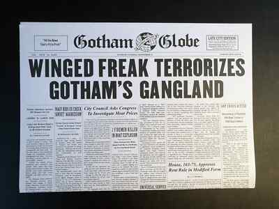 Batman Gotham Globe Newspaper Replica - Winged Freak Terrorizes ...