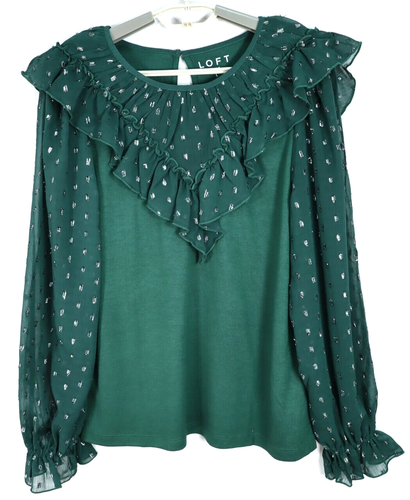 NEW LOFT Women's Rayon Polyester Blouse Long Sleeve Ruffle Glitter ...