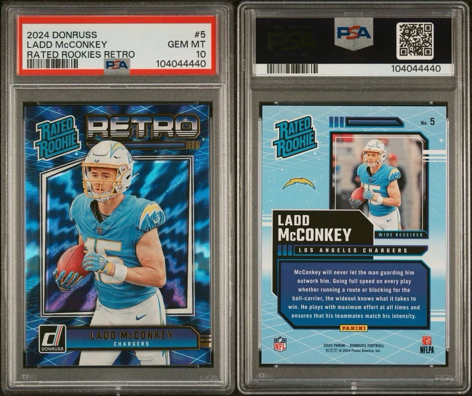 2024 PANINI DONRUSS RATED ROOKIES RETRO #5 LADD MCCONKEY ROOKIE RC PSA ...