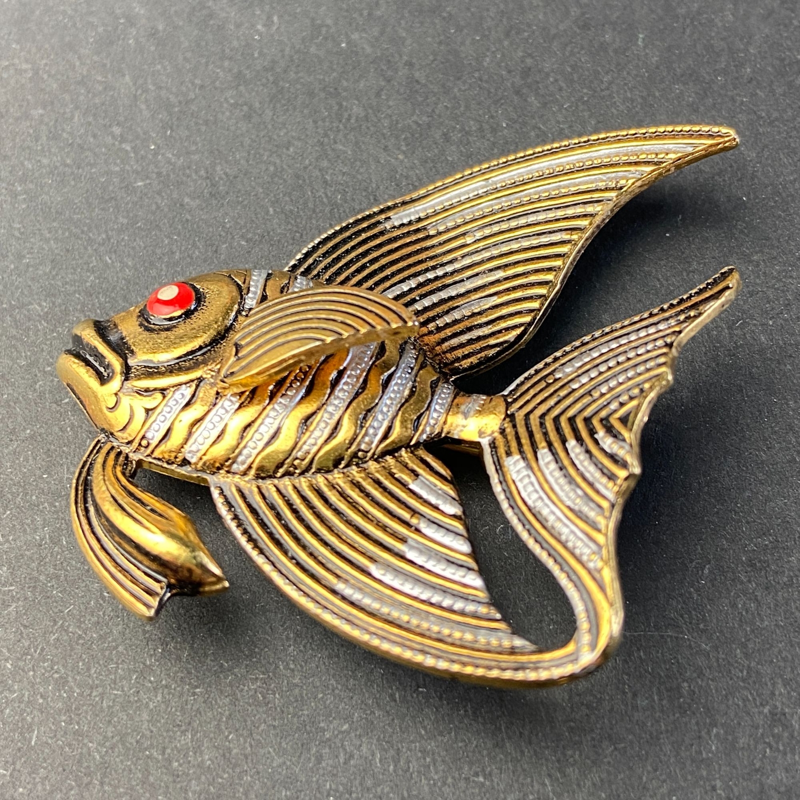 Vintage Spanish Damascene Angel Fish Brooch Pin Toled… - Gem