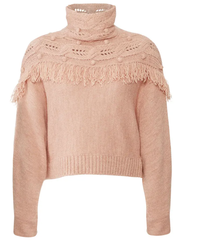 Rachel Zoe Dust Andie Fringed Sweater Tan Pom Poms and Fringe Sweater ...