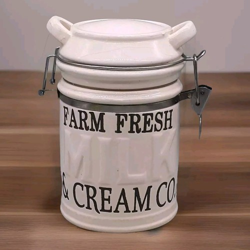 Boston Warehouse Farm Fresh Milk & Cream Co Ceramic Jar Locking Lid ...