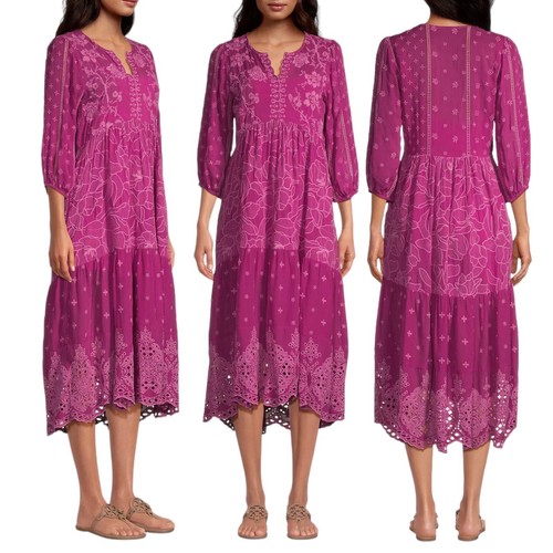 Johnny Was Gracie Hopscotch Embroidered Midi Dress Rumba Red Women Size XS | eBay