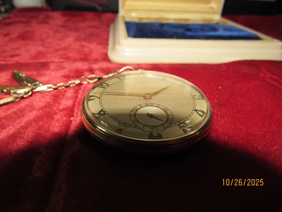 HAMILTON VINTAGE 14S 10K GOLD FILLED 17 JEWEL POCKET WATCH GRADE 917 W ...