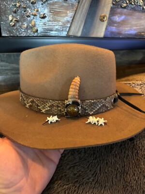 RATTLESNAKE skin hat band adjustable and rattlesnake bone Western ...