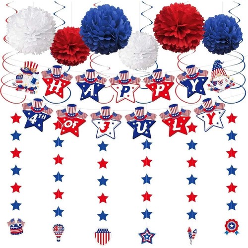 31Pcs 4th of July Party Decorations, Red White and Blue Decor Set with ...