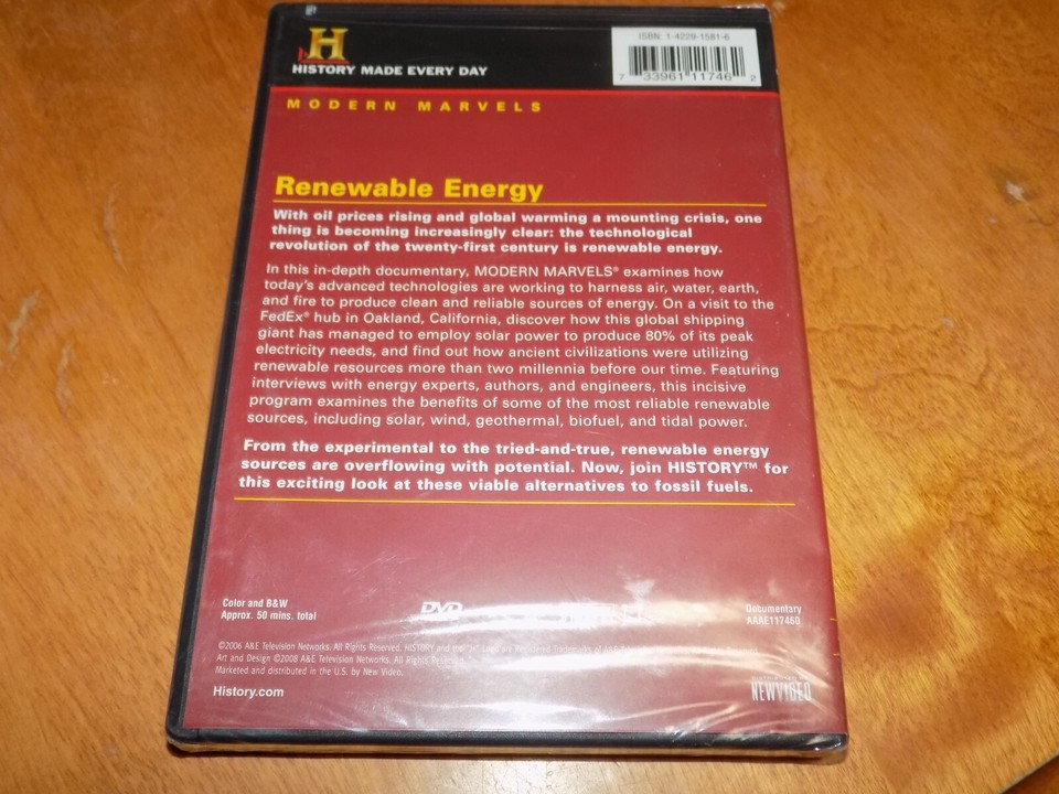 RENEWABLE ENERGY MODERN MARVELS Advanced Technology History Channel DVD ...
