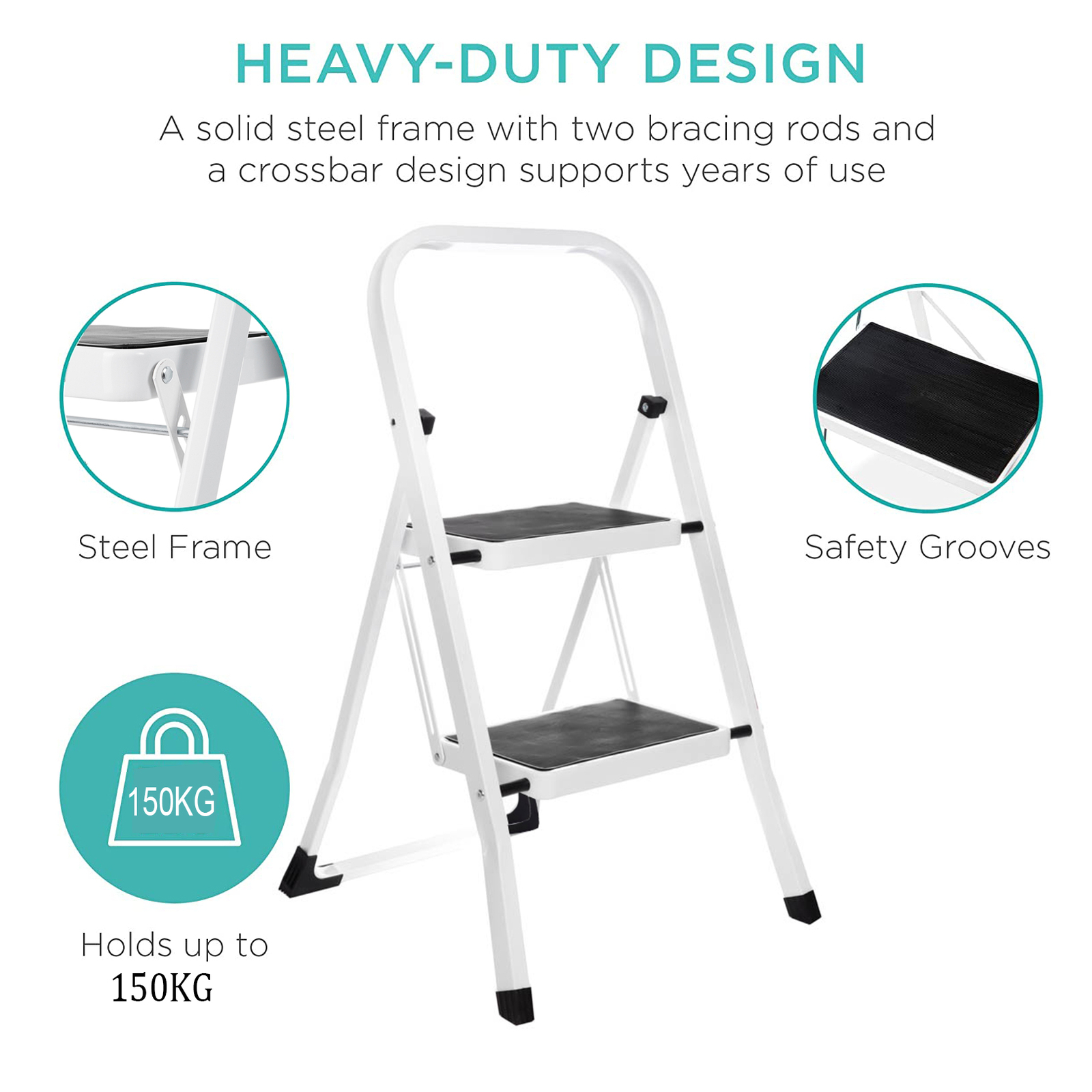 2/3 Step Ladders Portable Kitchen Folding Metal Ladder Stool Heavy Duty ...