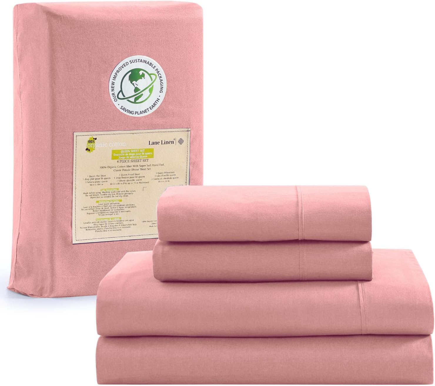 Queen Bed Sheets Set - 100% Organic Cotton Sheets Queen Size, 4Pc Queen ...