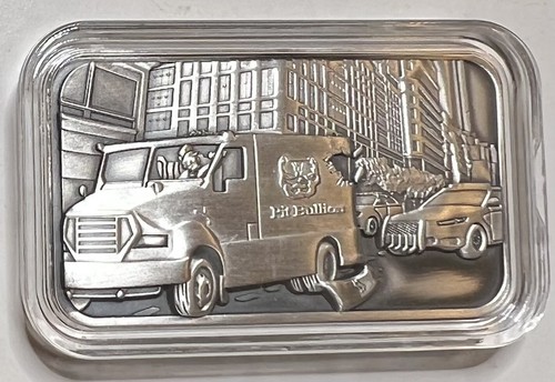 PIT BULLION Heist Armored Truck Monopoly Man 2 oz Silver Bar ONLY 100 ...