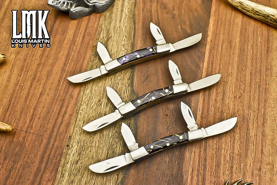 LMK Hand Crafted D2 Tool Steel Dual Blade Folding Knife Corain Lot of 3 ...