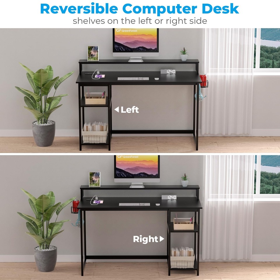 40 inch Computer Desk with Power Outlets, Small Home Office Desk with ...