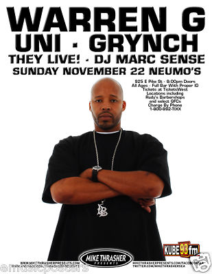 WARREN G / UNI / GRYNCH 2009 SEATTLE CONCERT TOUR POSTER -West Coast ...