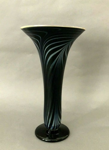 Vintage 1997 Rick Strini Hand Blown Pulled Iridescent Art Glass Vase 12 ...