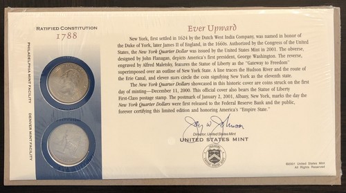 2001 P D, New York, State Quarters First Day Cover, Sealed by US Mint ...