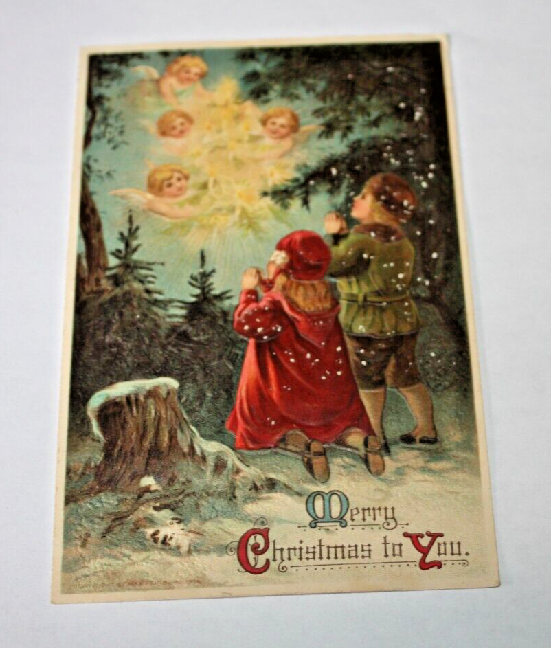 Antique Max Feinberg Embossed Christmas Post Card - Winged Angels Kids ...