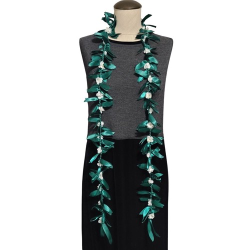 Graduation Green Ti Leaf Ribbon Lei with Flowers 2025 - New Handmade ...