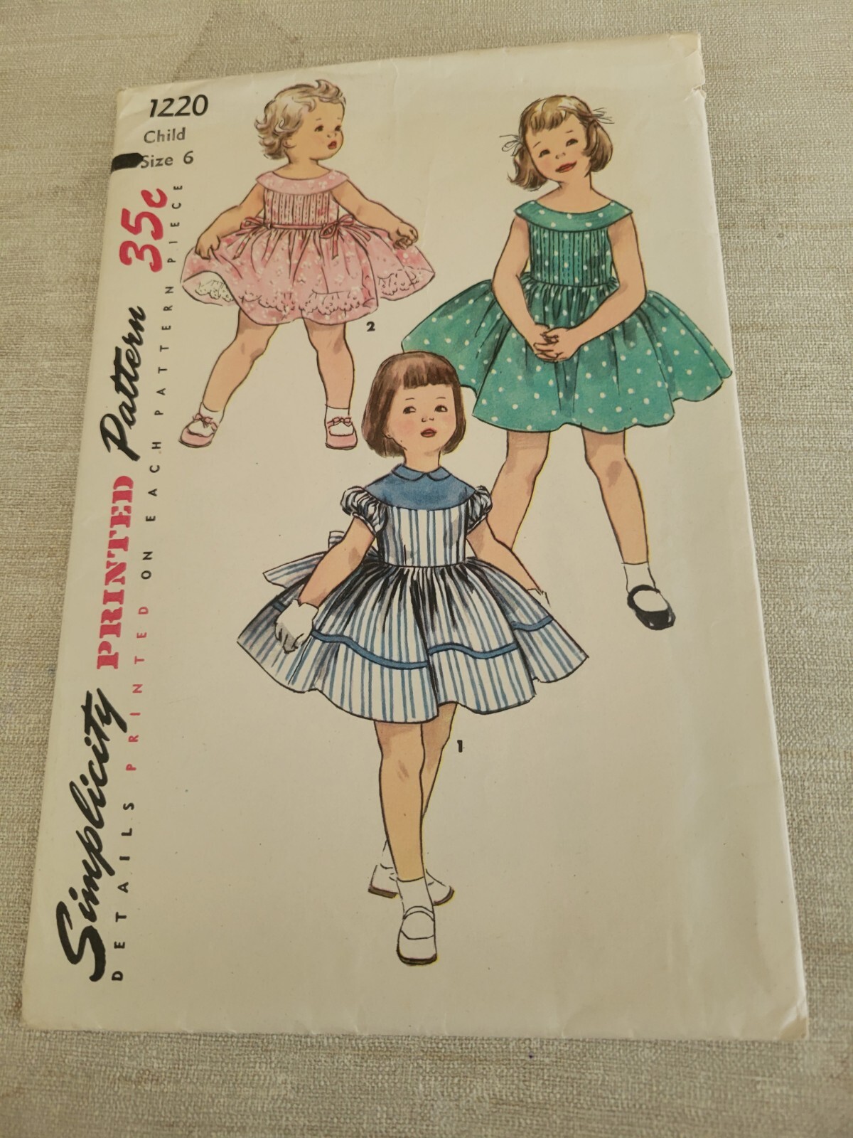 Simplicity #1220 Vintage 1950s Girl's 1-Piece Dress Pattern Size 6 NEW ...