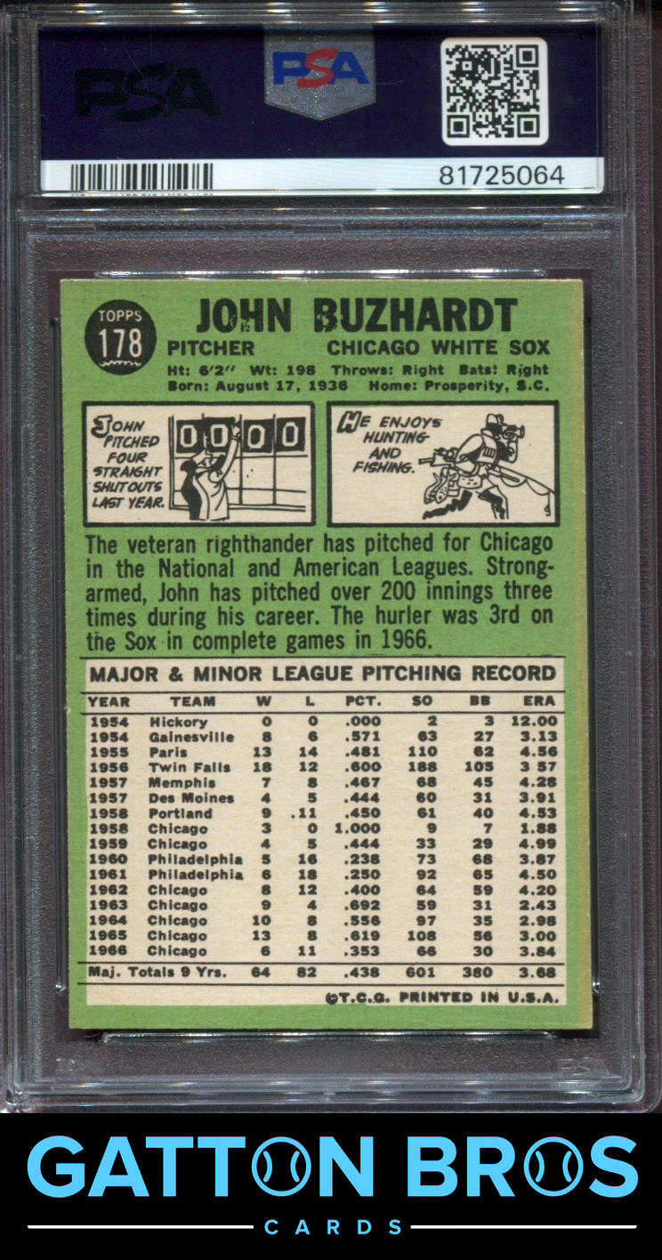 1967 Topps John Buzhardt #178 PSA 8 NM-MT | eBay