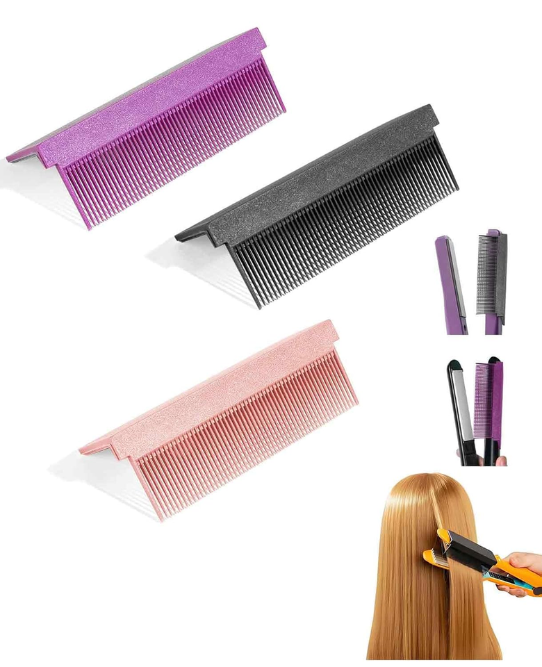 3PCS Flat Iron Comb, Silk Press Comb for Flat Ironing Hair Attachment ...