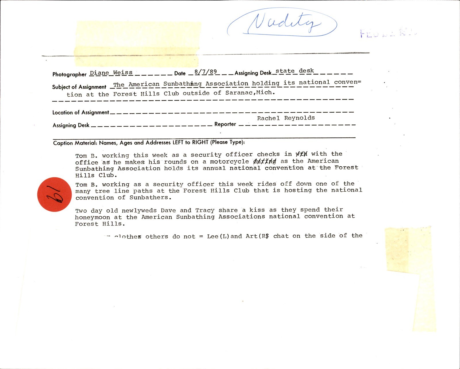 LG969 1989 Original Diane Weiss Photo AMERICAN SUNBATHING ASSOCIATION ...