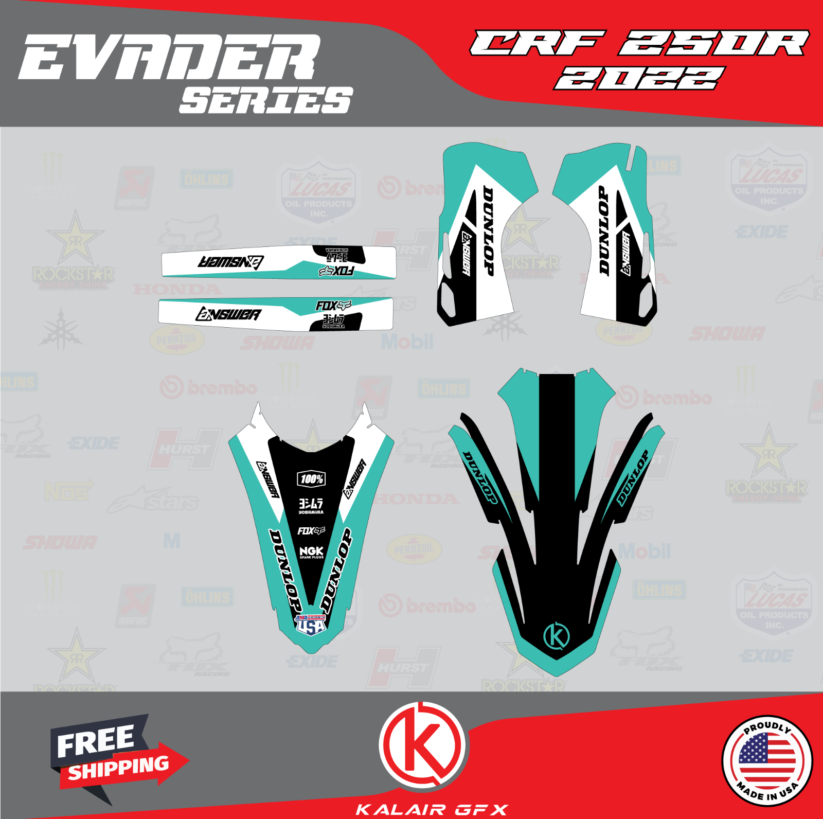 Graphics Kit for Honda CRF250R (2022-2023) CRF 250R Evader Series ...