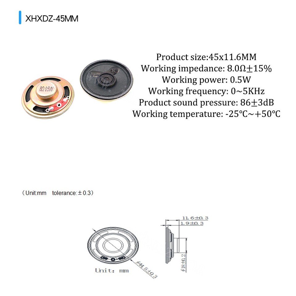 Small Speaker 8 Ohm 0.5W Round Speaker 45 50 57mm For Audio Components ...