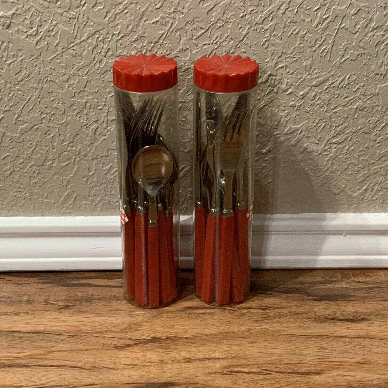 2 Sets Pier 1 Imports Red Handle Stainless Steel Flatware 24 Pieces | eBay