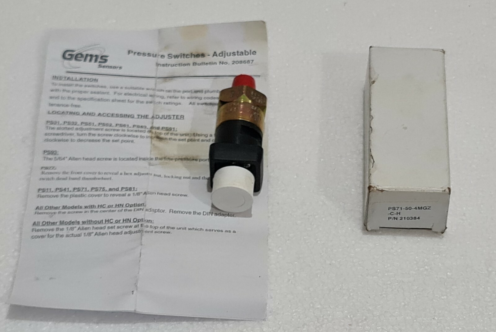 GEMS PS71 Series P/N 210384 Pressure Switch 1000/3000 R R Size 1/4" for ...