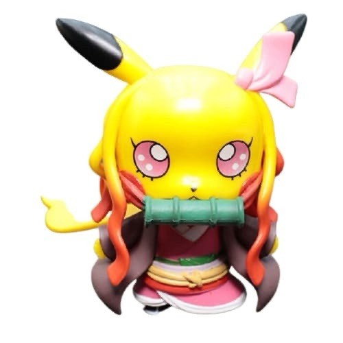 Pikachu Demon Slayer Nezuko Cosplay Figure, Yellow with Pink Bow | eBay