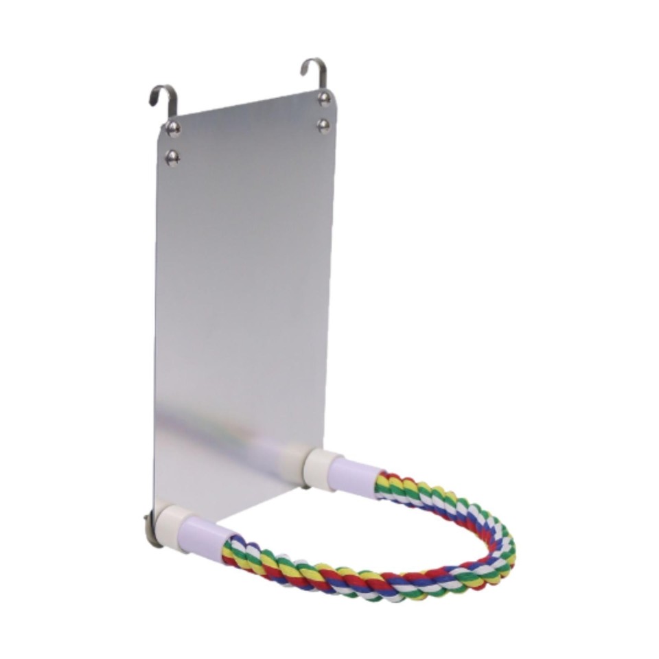 Bird Mirror Toy with Rope Perch Hanging Play Stand Interactive Toy with ...