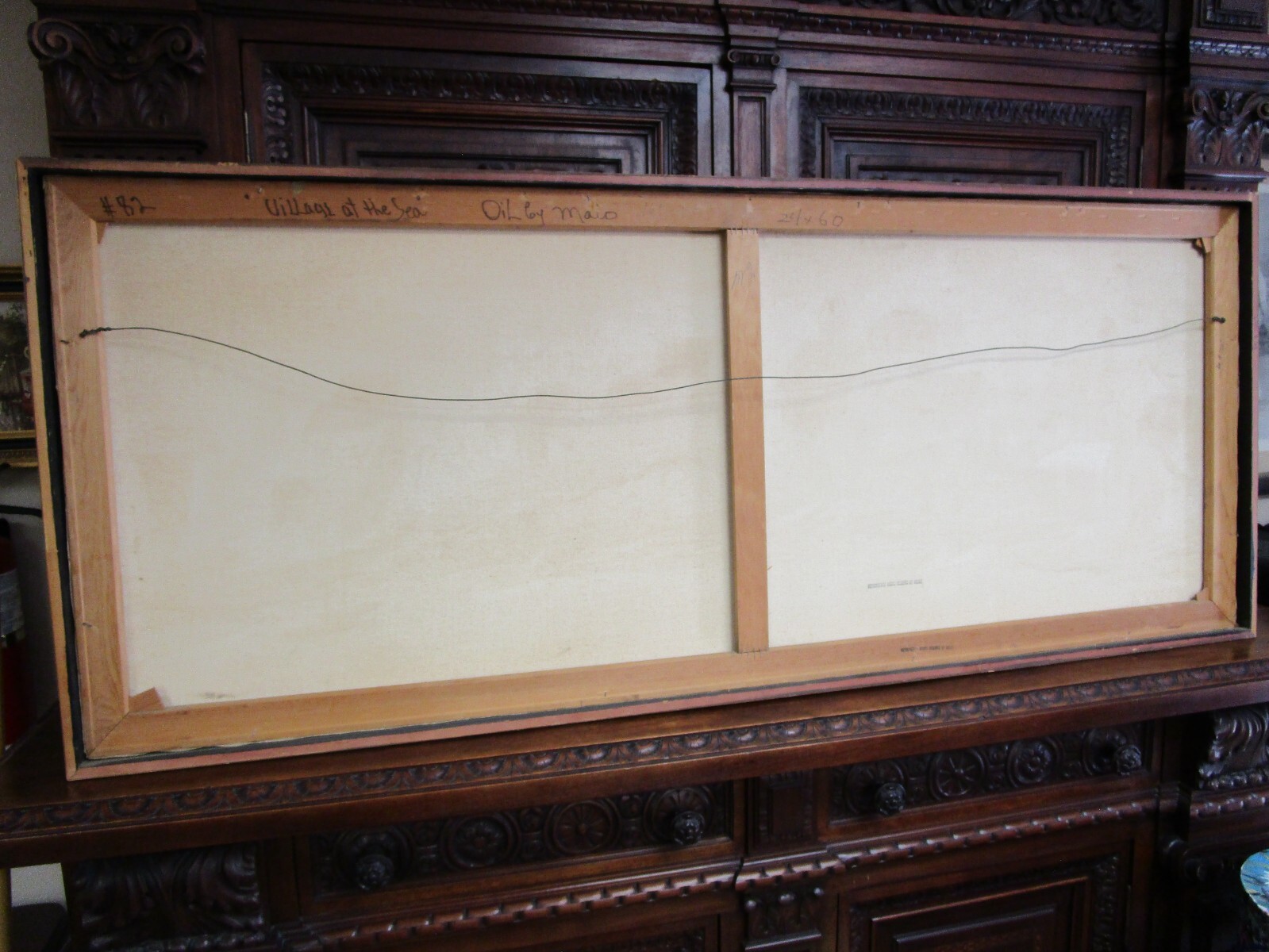 Vintage ORIGINAL JEAN MAIO OIL PAINTING "VILLAGE AT THE SEA" Huge 24 ...