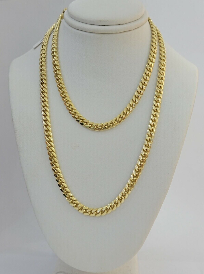 Solid 14k yellow Gold Miami Cuban link chain 24 Inch 4mm Necklace ...