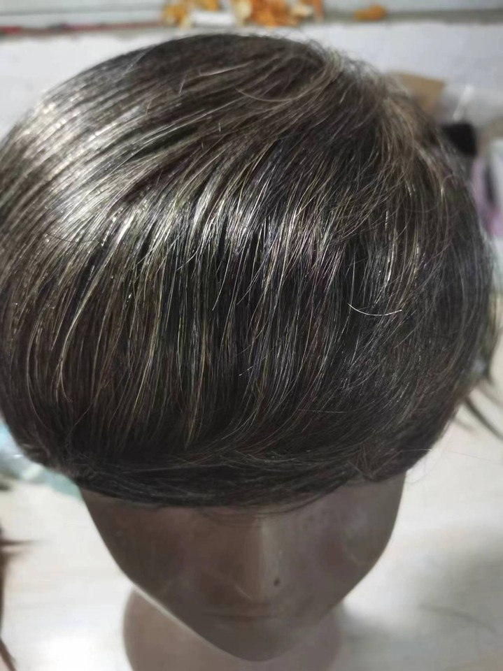 Short Black with Gray Men's Wig Natural 100% Human Hair Wig for Male ...