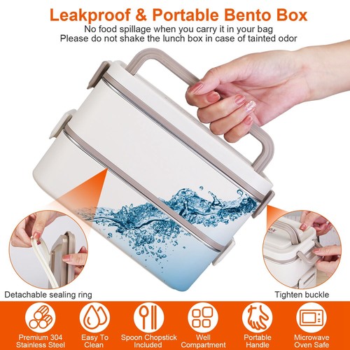 2L Stainless Steel Bento Lunch Box Stackable Lunch Box 3Compartment ...