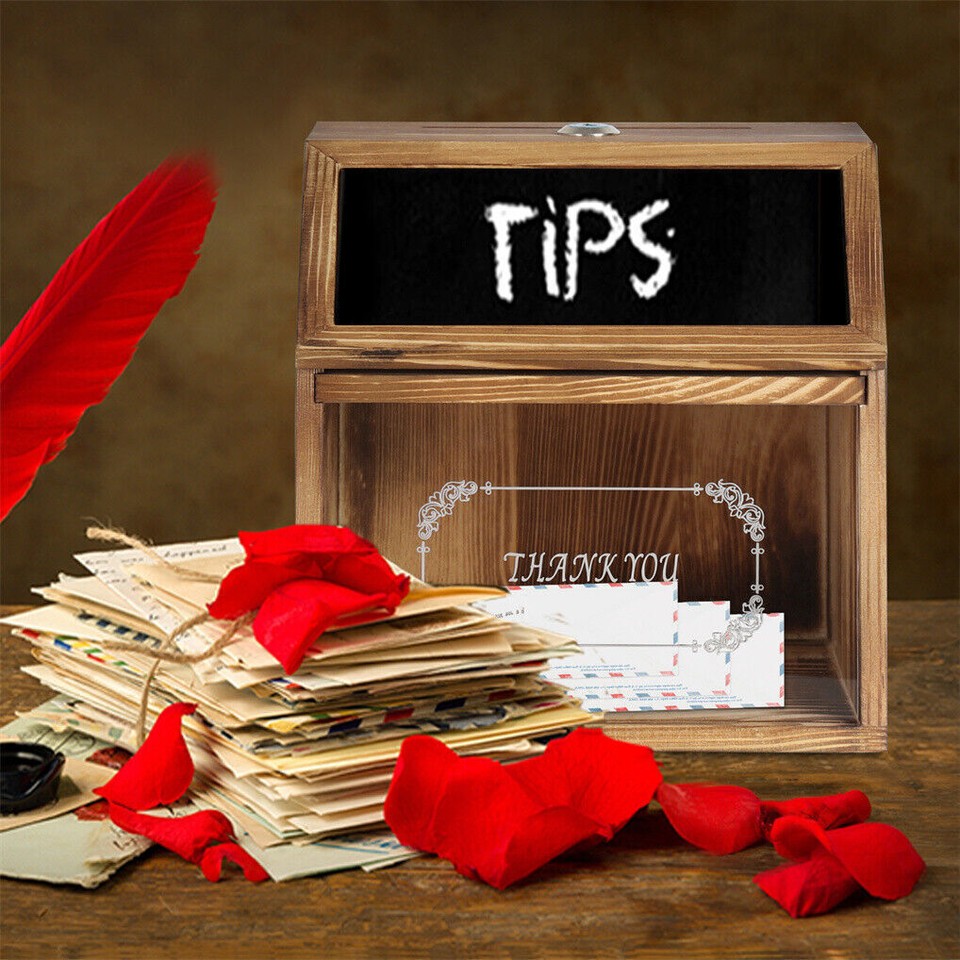 Rustic Solid Burnt Wood Suggestion Box Donation Tip Collector with ...