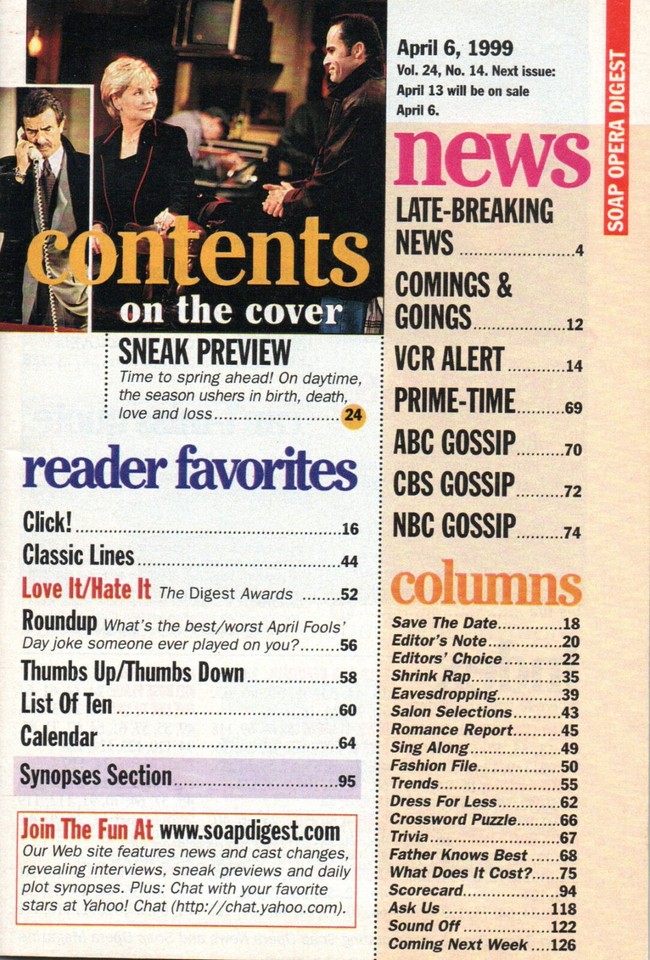 Soap Opera Digest April 6 1999 Mark Pinter Jerry verDorn Anna Lee Erika ...