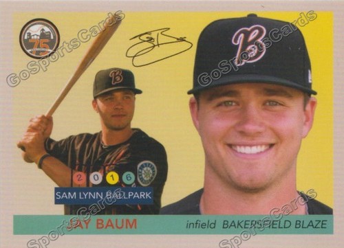 2016 Bakersfield Blaze Jay Baum RC Rookie Mariners Minor | eBay