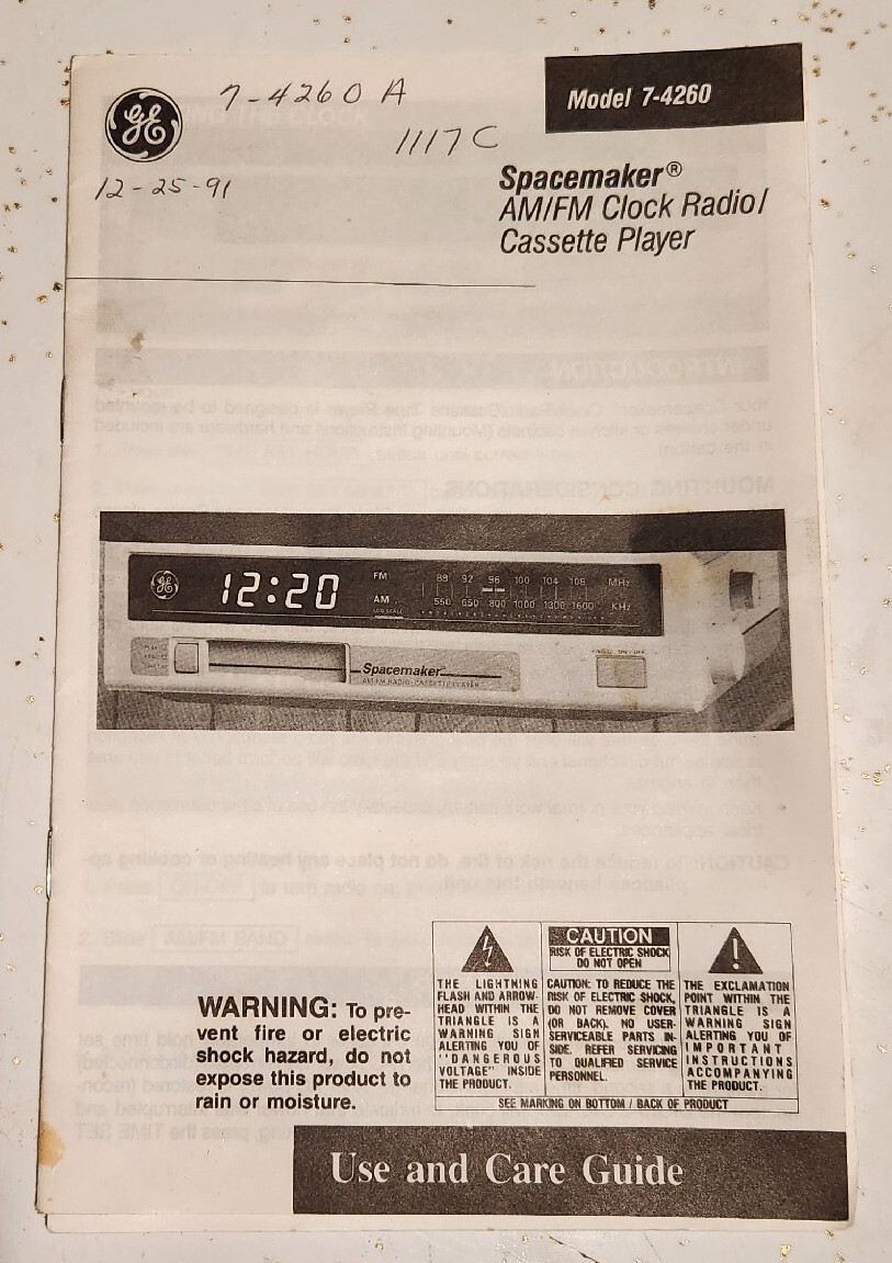 GE Spacemaker Radio/Cassette Player - Model No. 7-4260A - with mounting ...