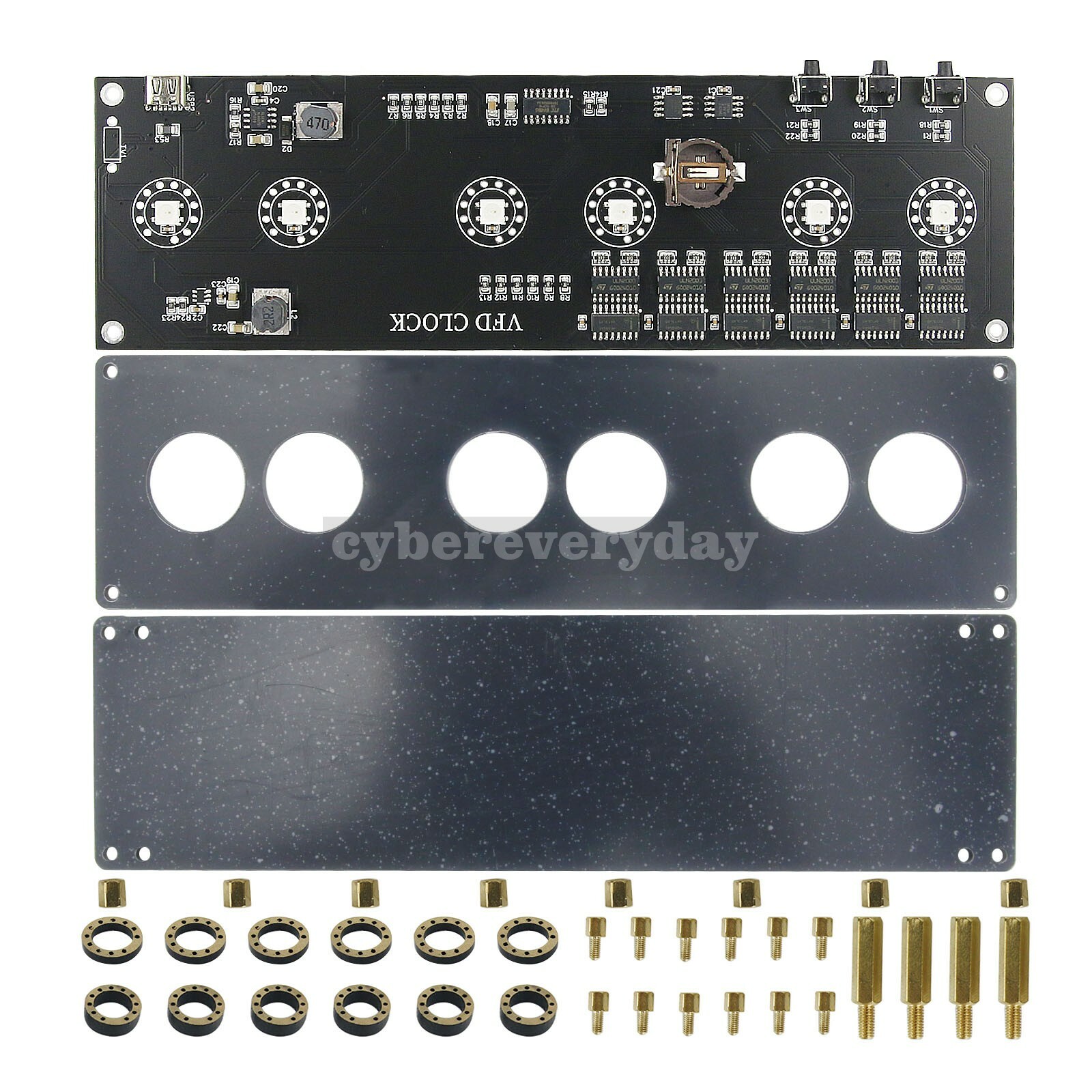 IV11 VFD Clock Fluorescent Clock 6 Colors Light Display Time Date ...