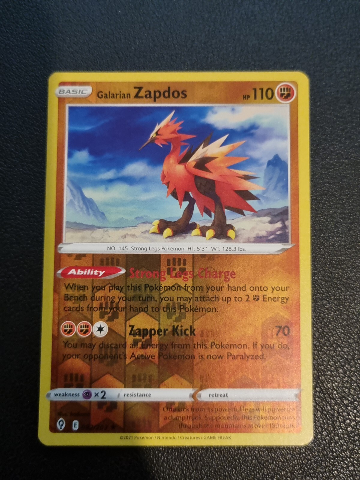 Pokemon SWSH Evolving Skies Rare Reverse Holo Foil Card Galarian Zapdos ...