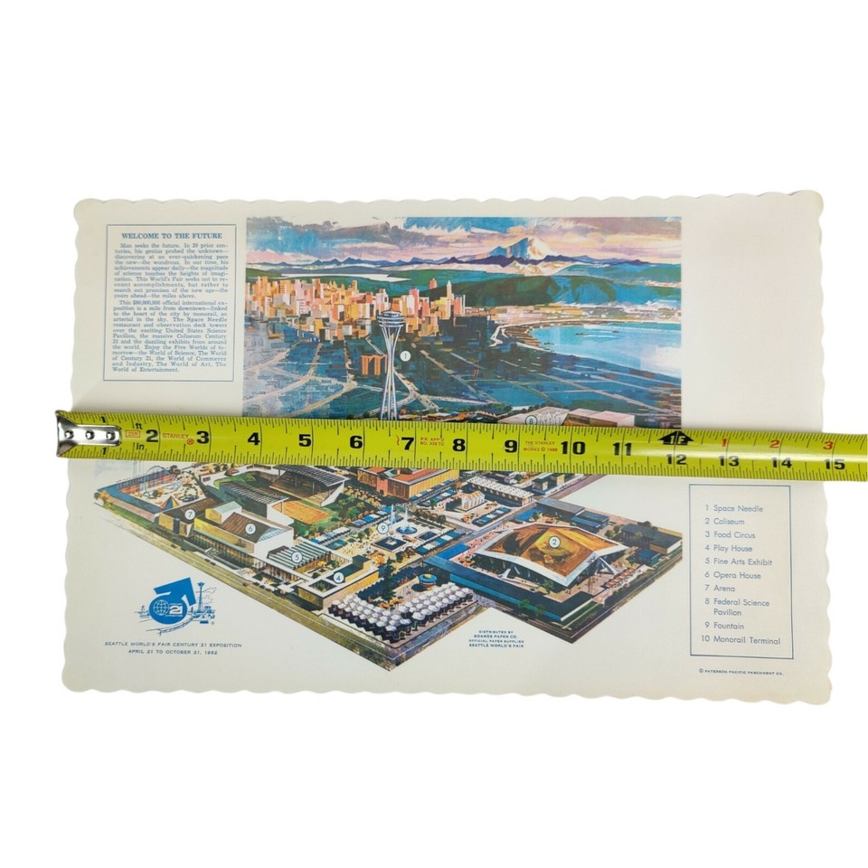 Century 21 Exposition 1962 Seattle Worlds Fair Litho Map on Parchment ...