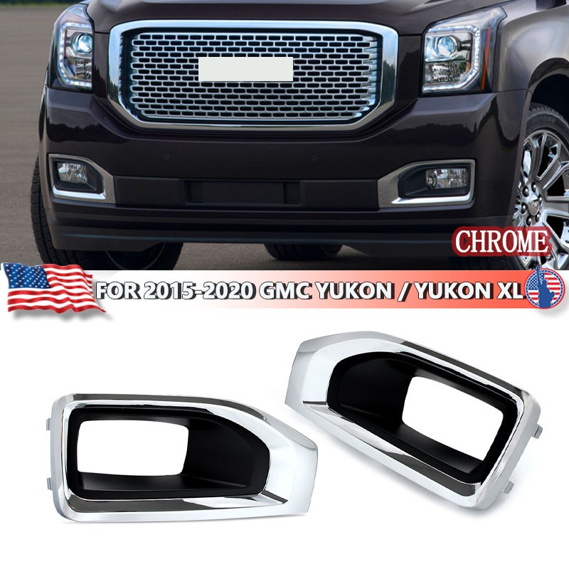 Pair For GMC Yukon / Yukon XL 2015-2020 Chrome Front Fog Light Bezel ...
