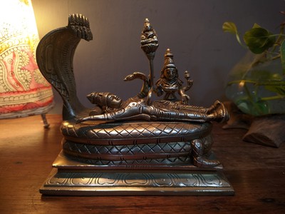 indian Brass Statue of Anantha Shayanam– Vishnu Resting on Serpent ...