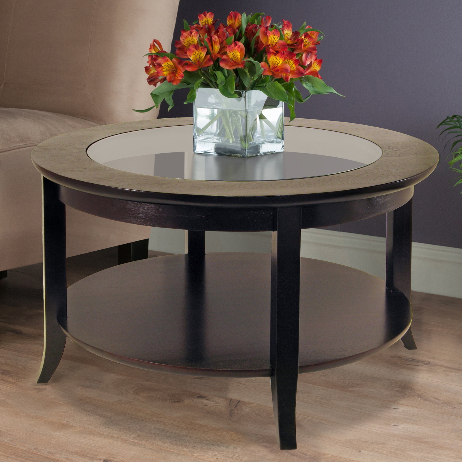 Winsome Wood Genoa Round Coffee Table with Glass Top Espresso Finish ...