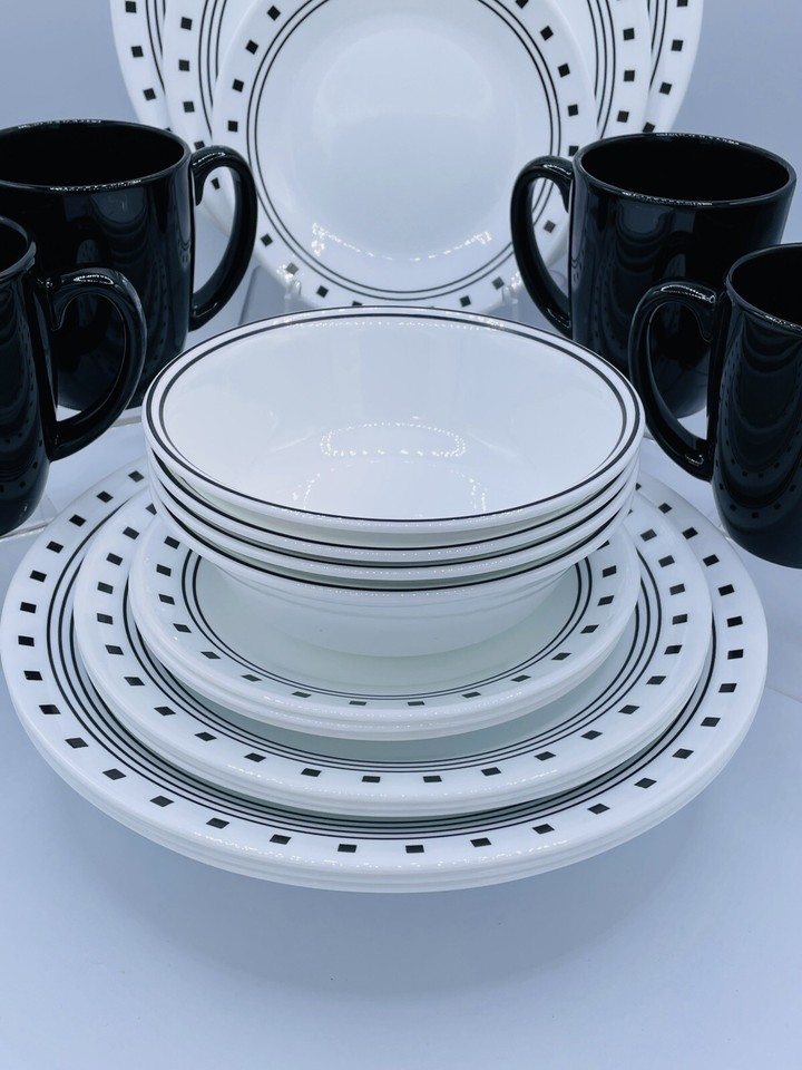 Corelle City Block 20 pc Dinnerware Set W/ Luncheon Plates Corelle Mugs ...
