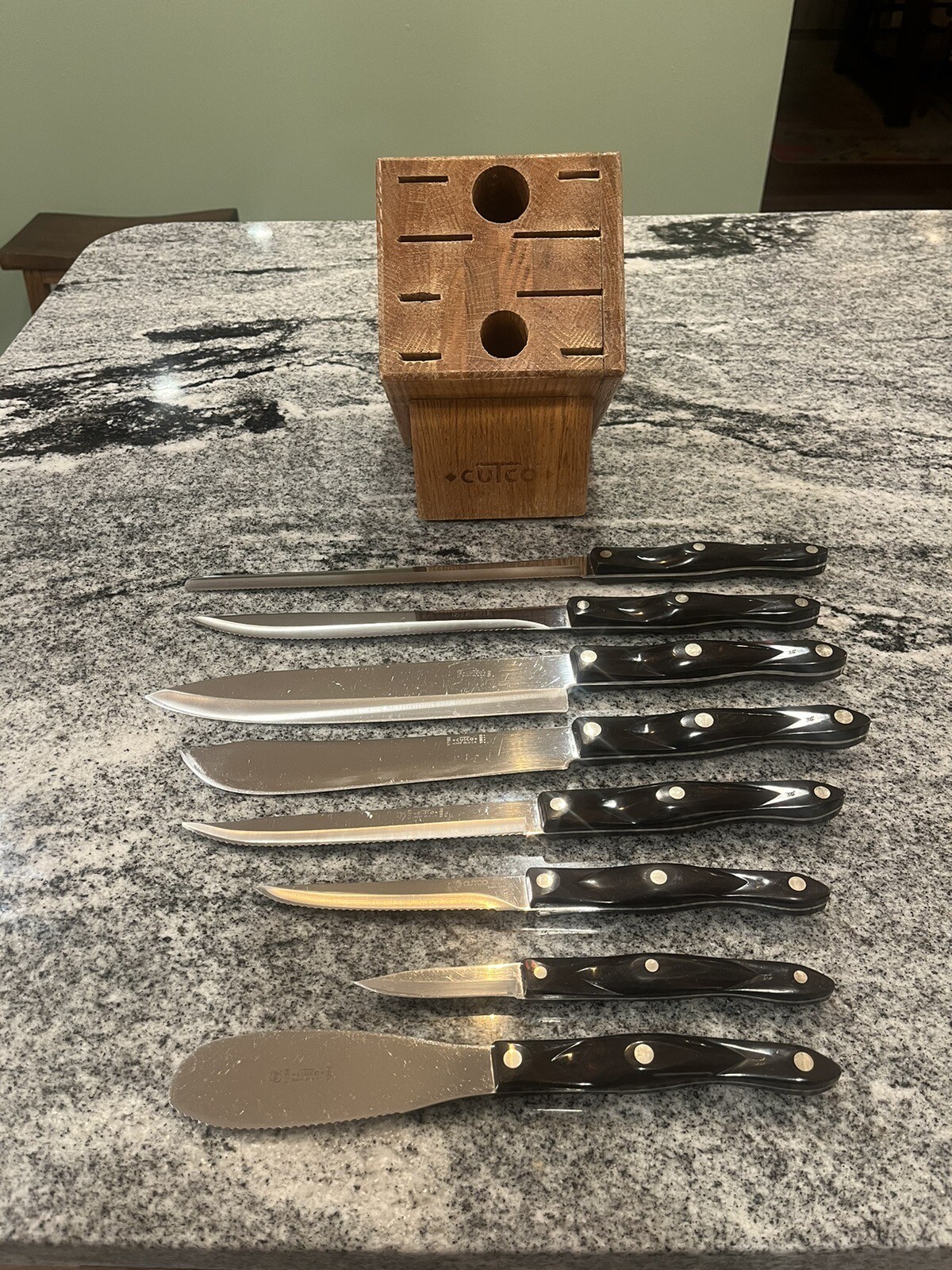 Cutco 8 Piece Cutlery Brown Handle Knife Set w Oak Block - Made in USA ...